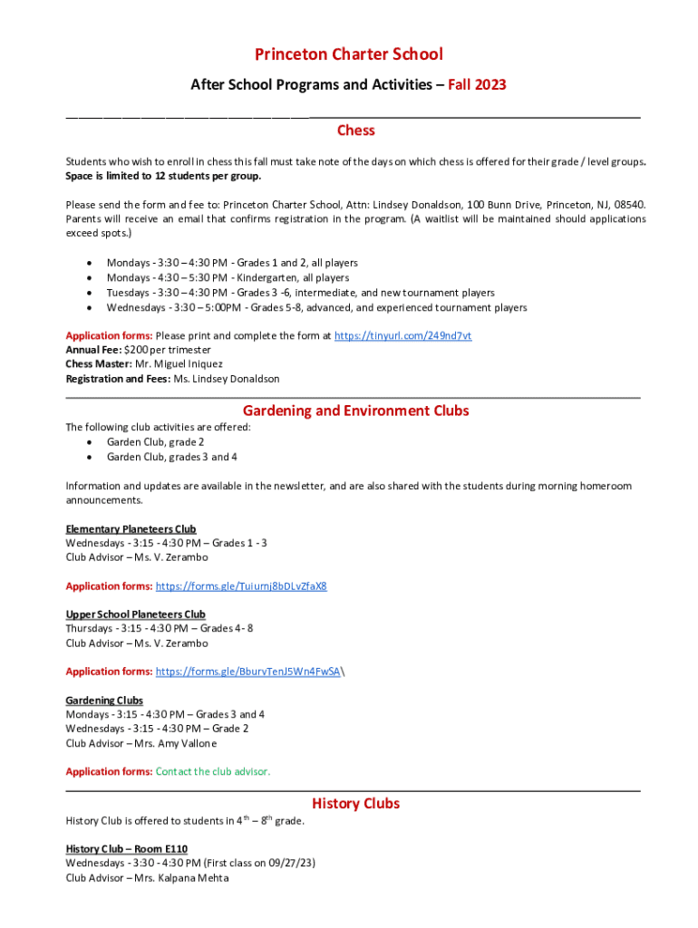Fillable Online After School Programs and Activities Fall 2023 Fax ...