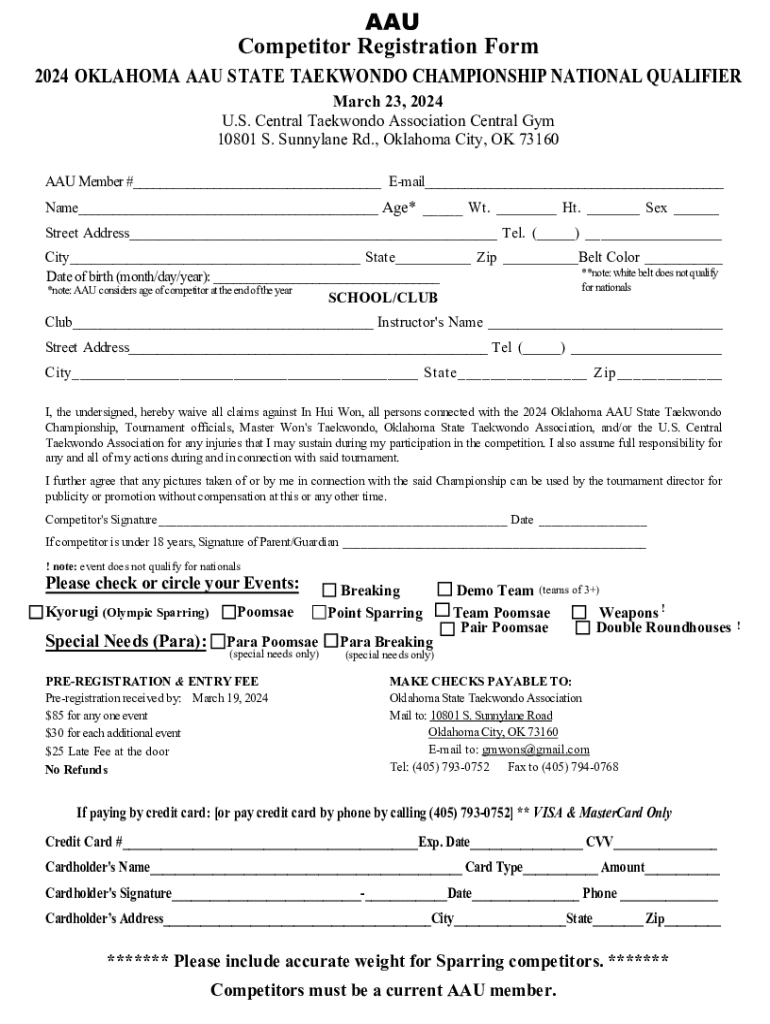 Fillable Online Olympic Style & Point Sparring Divisions (Kyorugi) Fax ...