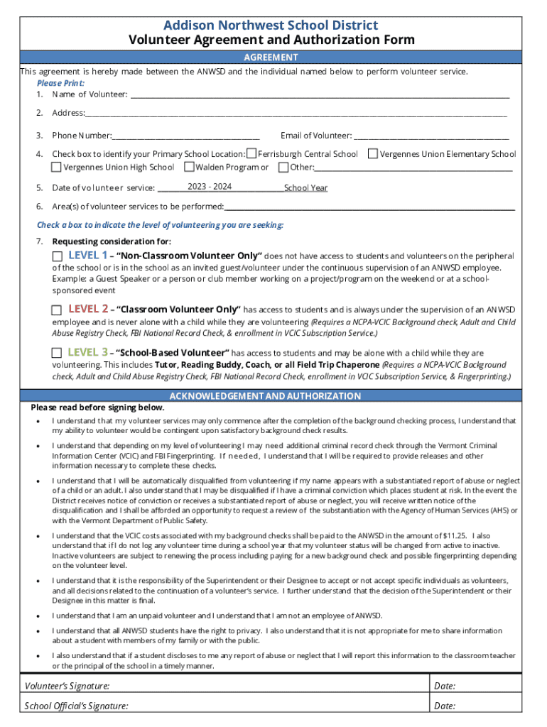 Fillable Online Volunteer Agreement and Authorization Form Fax Email Print - pdfFiller