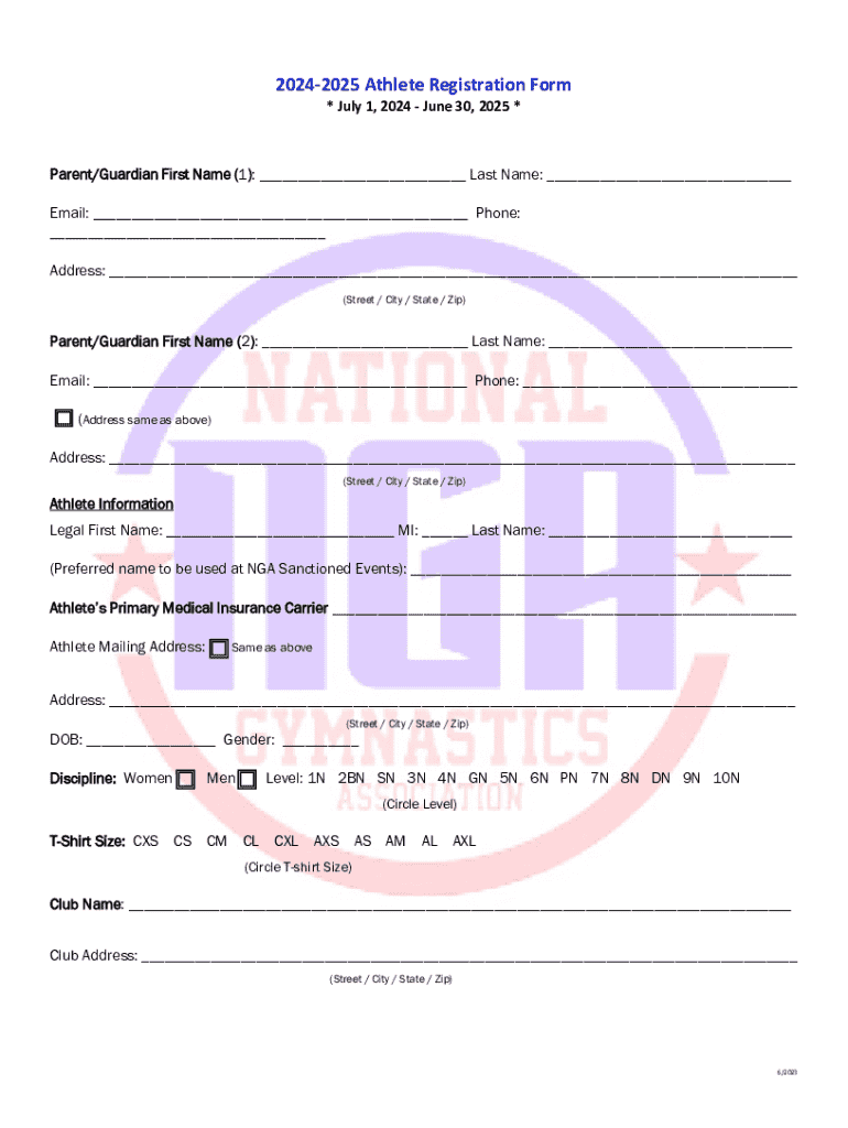 Fillable Online 2024-2025 Athlete Registration Form Fax Email Print ...
