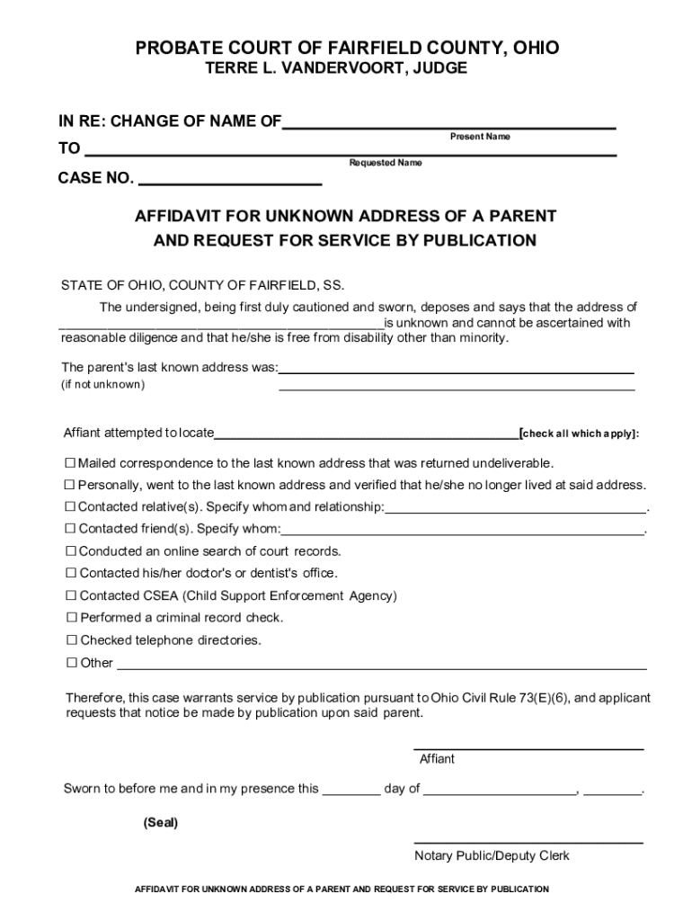 Fillable Online Affidavit for Unknown Address of a Parent and Request for ... Fax Email Print ...