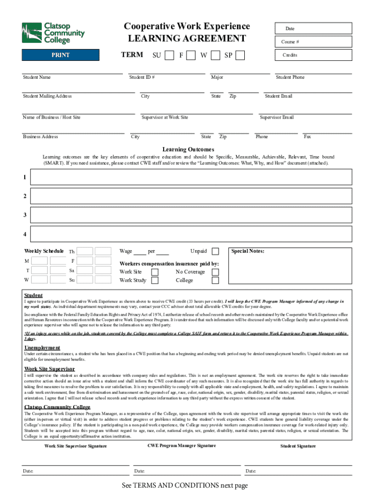 Fillable Online Cooperative Education-Student Training Plan- Sample 1 ...
