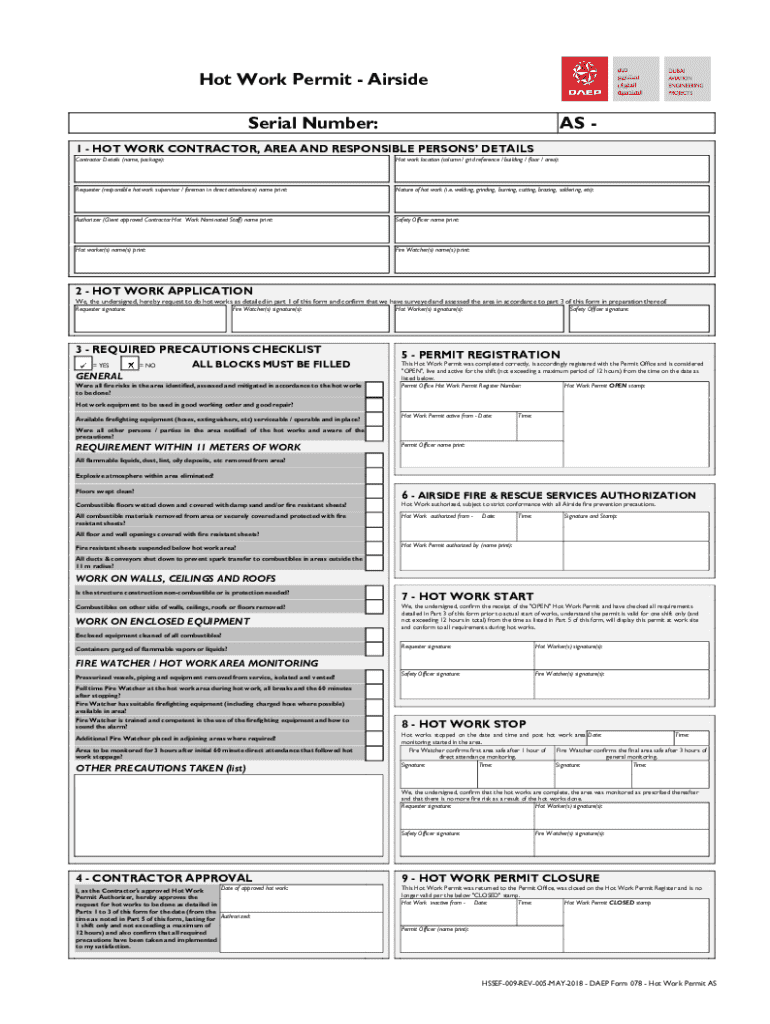 Fillable Online Hotwork Permit Airside - EP Form 078. CHSSEMSM - Part 3 ...