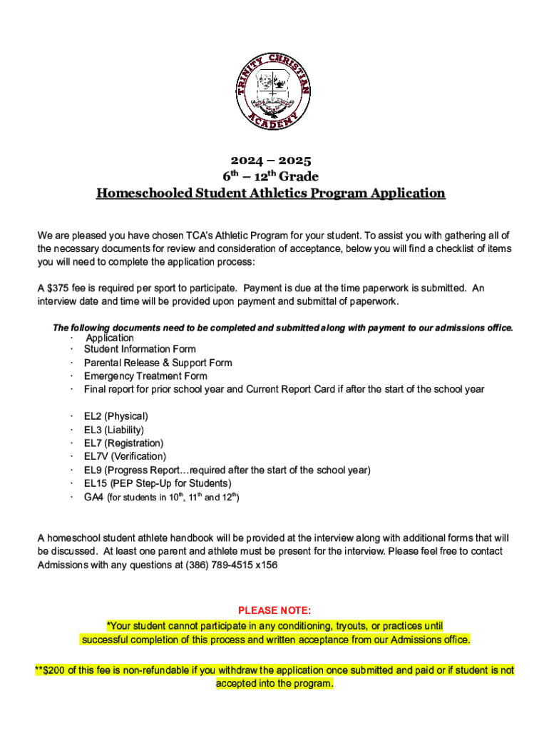 Fillable Online Homeschool Student Athlete Application Checklist Fax Email Print - pdfFiller