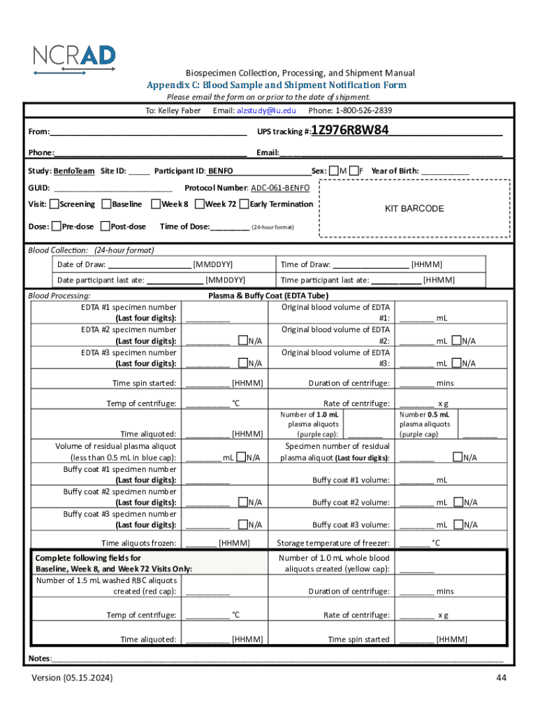 Fillable Online Fillable Online ncrad iu Biological Sample and Shipment ...