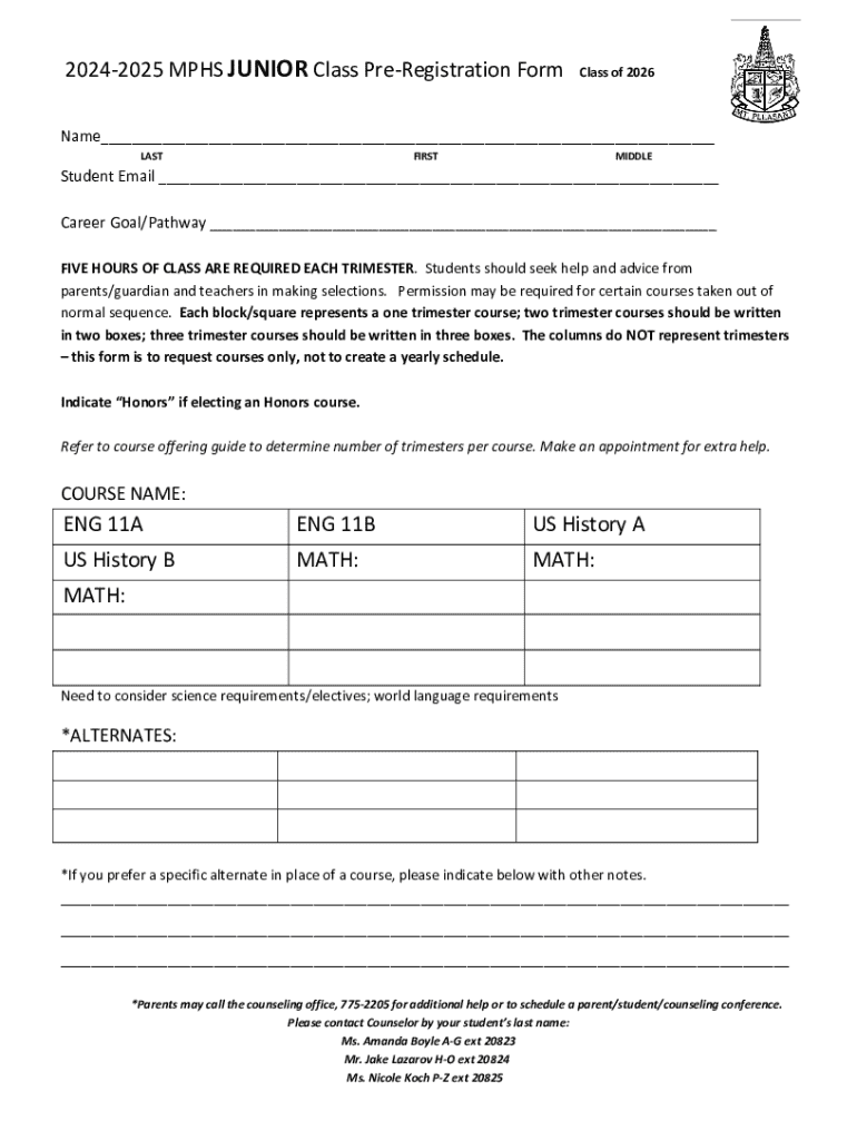 Fillable Online Pre-registration form - junior.docx Fax Email Print ...