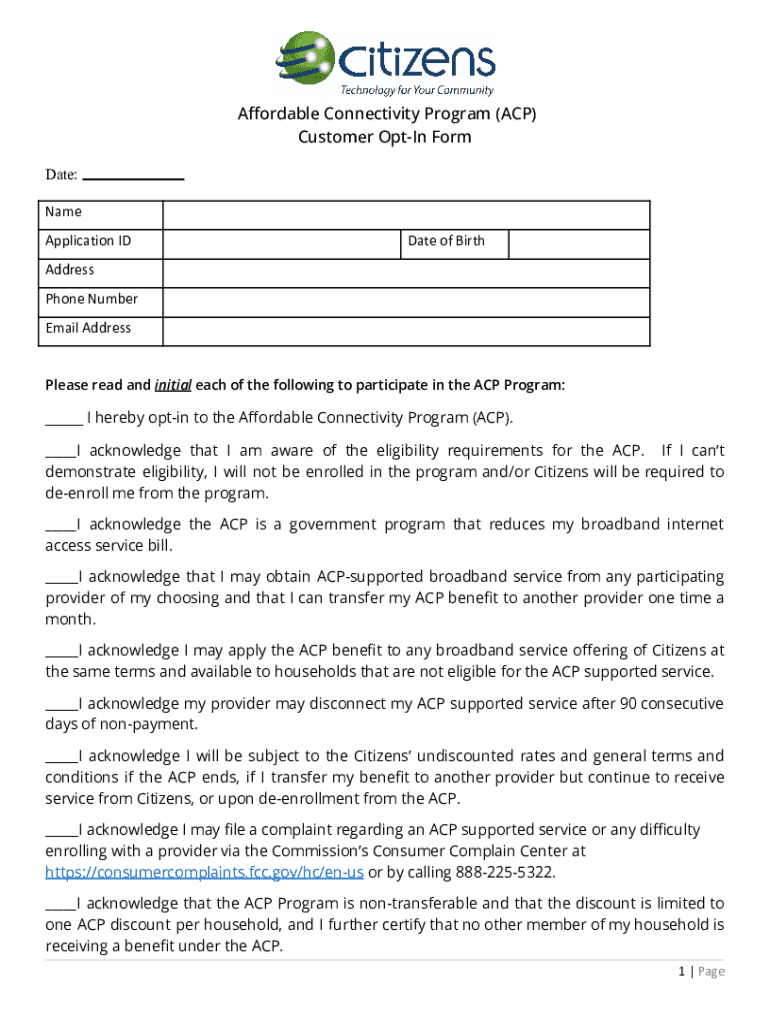 Fillable Online Highline Affordable Connectivity Program (ACP) Customer ...