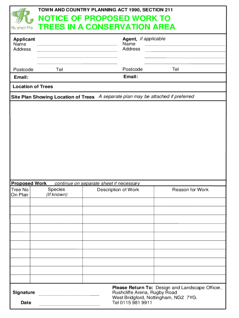 Fillable Online NOTICE OF PROPOSED WORK TO TREES IN A ... Fax Email ...
