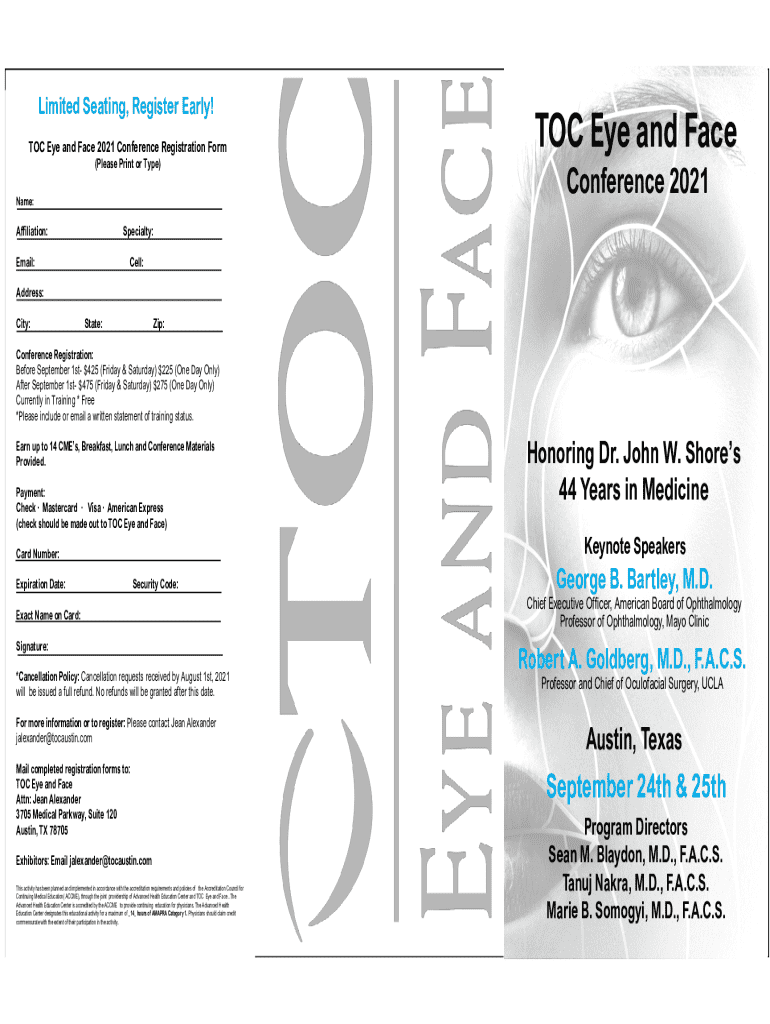 Fillable Online TOC Eye and Face 2021 Conference Registration Form Fax ...