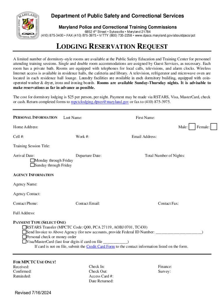 Fillable Online Lodging Reservation Request form Fax Email Print ...