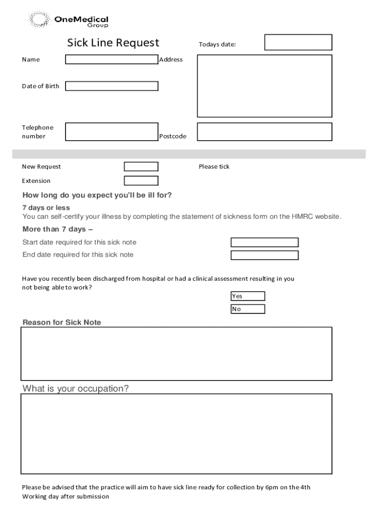 Fillable Online Self Certification Sick / Fit Note for less than 7 days ...