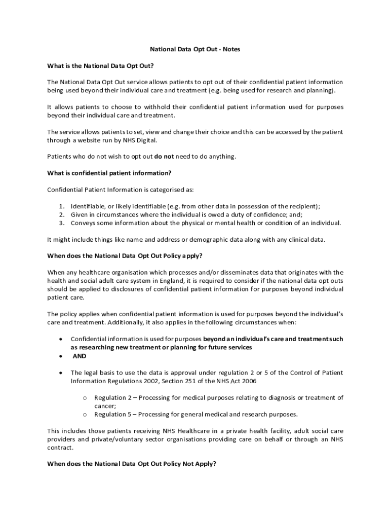 Fillable Online Understanding the national data opt-out - NHS England ...