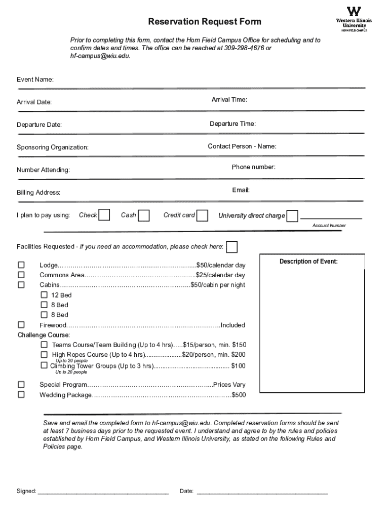 Fillable Online Reservation Form PDF Fillable Fax Email Print - pdfFiller