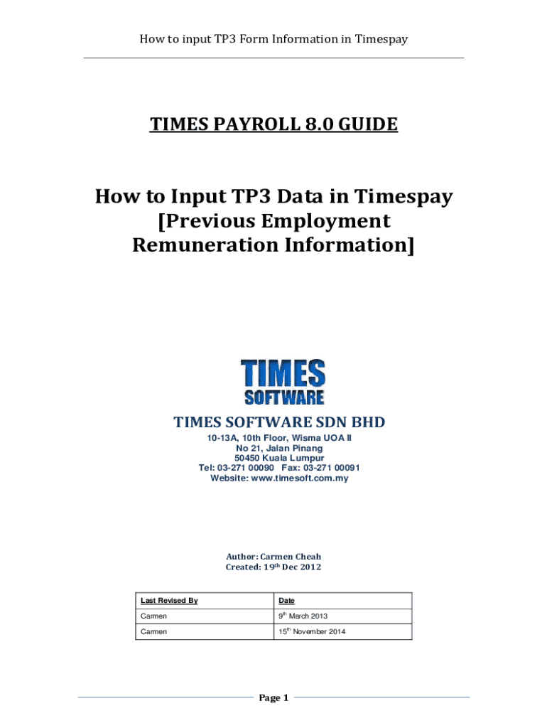 Fillable Online How to input TP3 Form Information in Timespay Fax Email ...