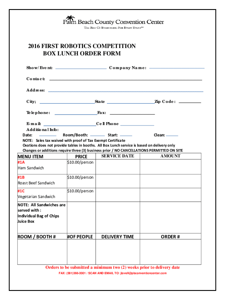 Fillable Online 2016 First Robotics Competition South Florida Regional ...