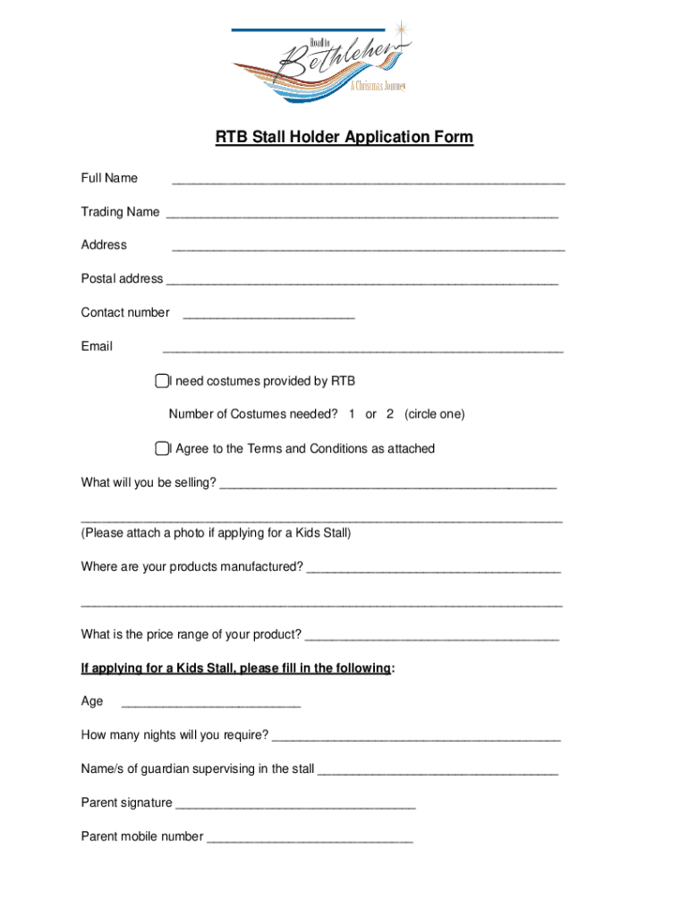 Fillable Online RTB Stall Holder Application Form Fax Email Print - pdfFiller