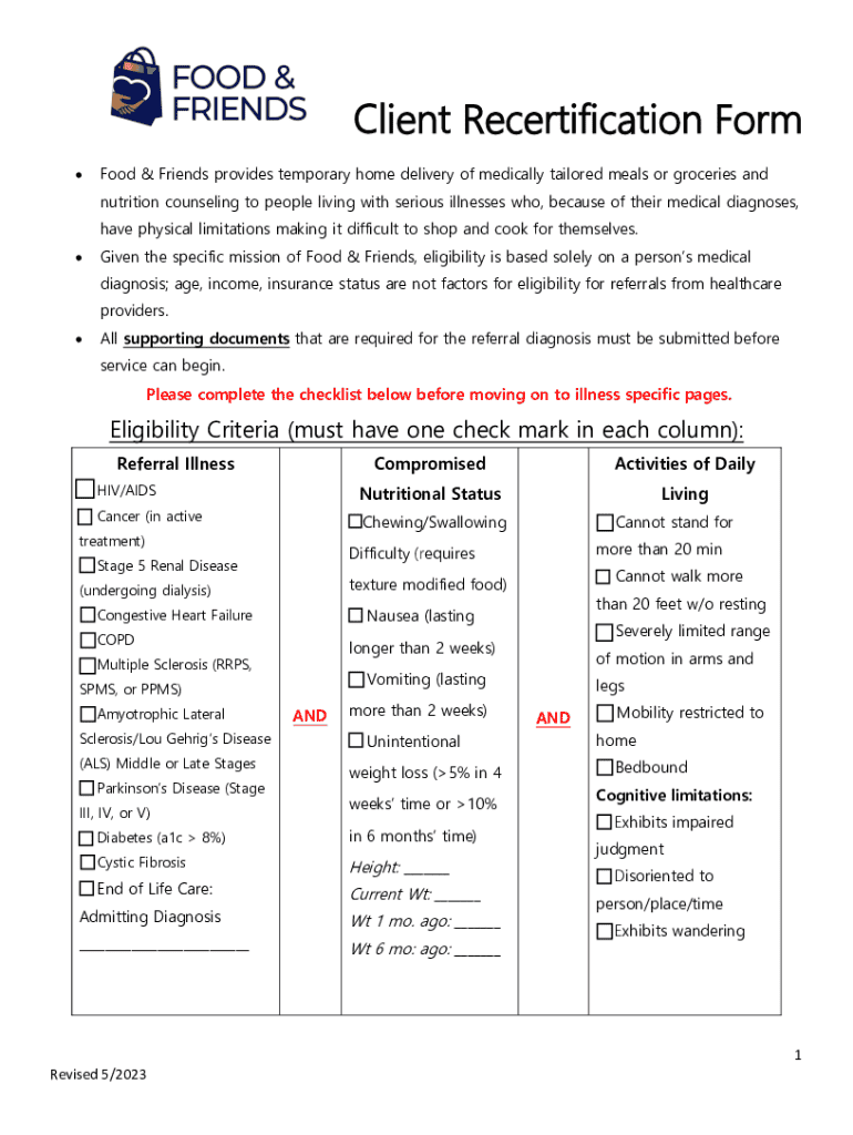 Fillable Online Food & Friends provides temporary home delivery of ...