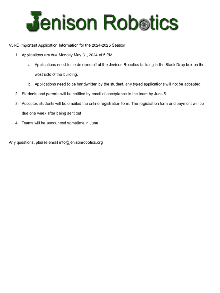 Fillable Online Robotics Participant Application 2024-2025 - Google ...