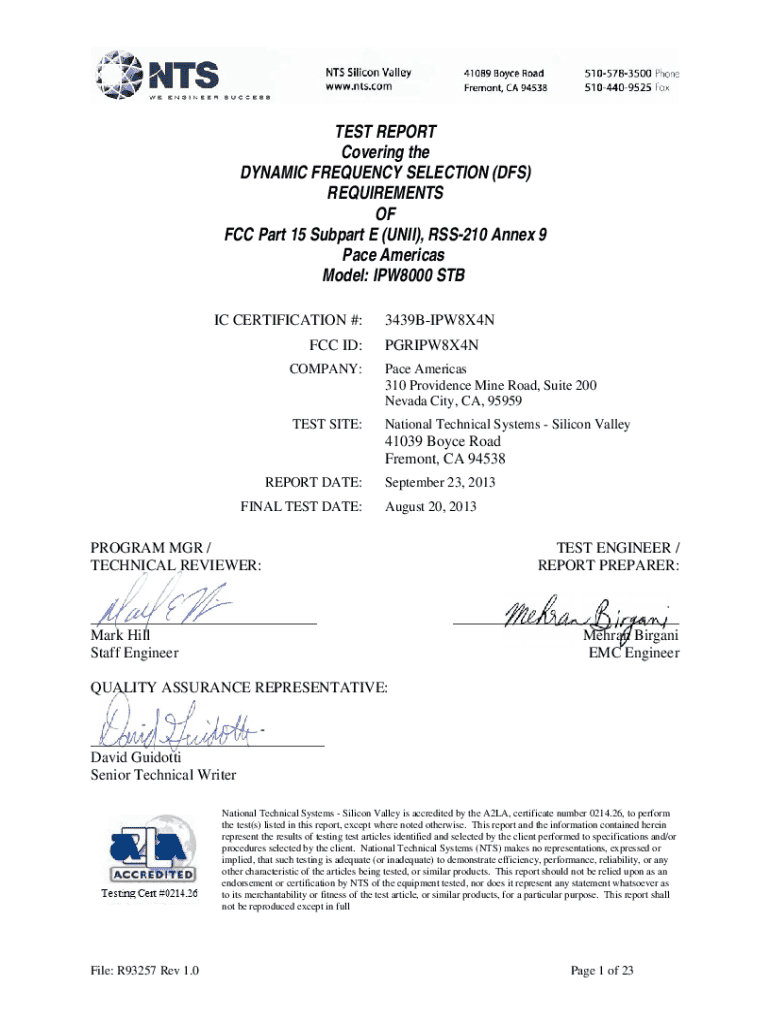 Fillable Online fcc part 15.407 dynamic frequency selection test report ...