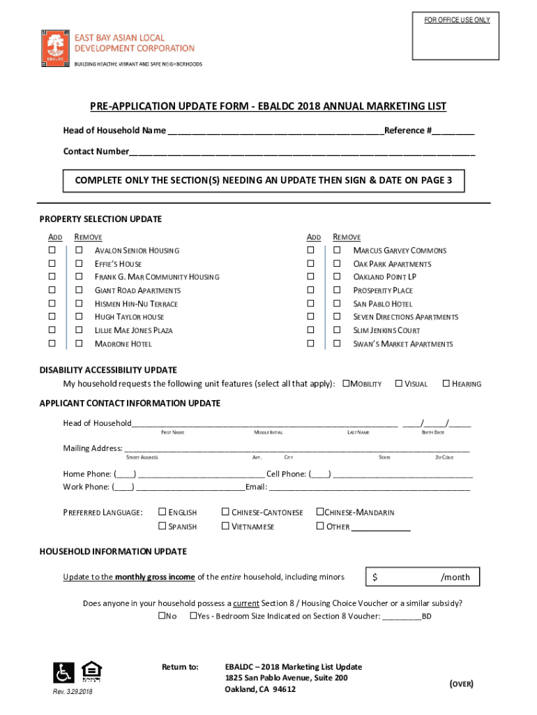 Fillable Online PRE-APPLICATION UPDATE FORM Fax Email Print - pdfFiller