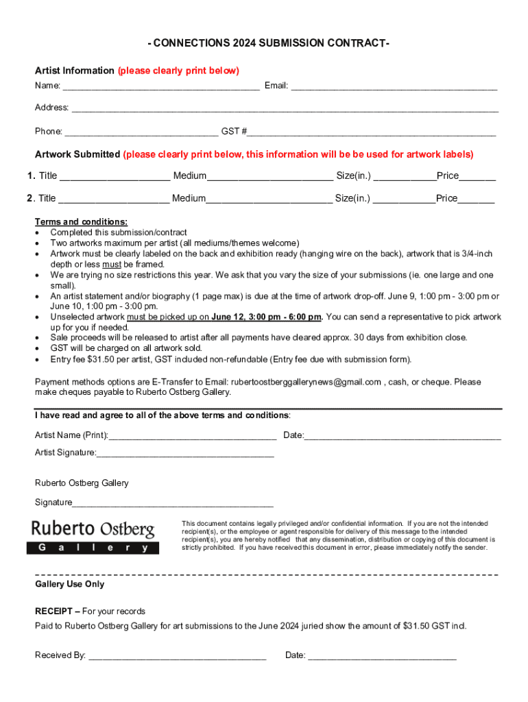 Fillable Online - CONNECTIONS 2024 SUBMISSION CONTRACTArtist Information (please clearly print ...