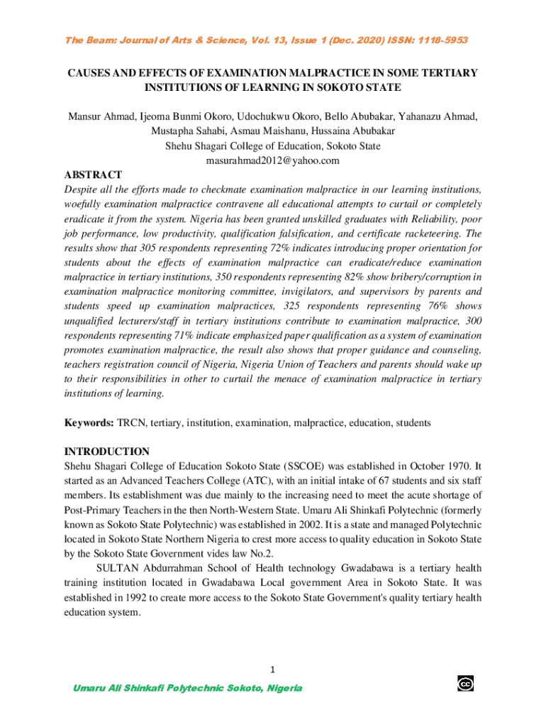 Fillable Online causes and effects of examination malpractice in some ...