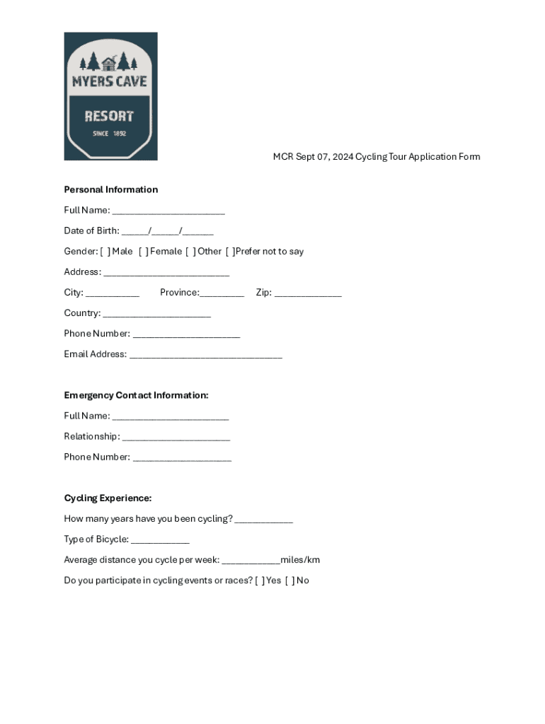 Fillable Online MCR Sept 07, 2024 Cycling Tour Application Form Fax ...
