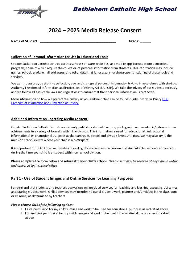 Fillable Online 2022/23 Student Media Release Consent Form Fax Email ...