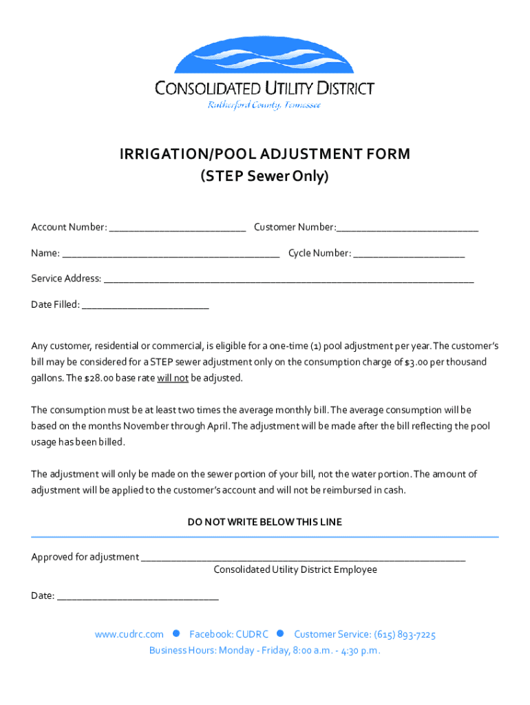 Fillable Online Request a Pool Fill/Irrigation Adjustment - Lexingtonky ...