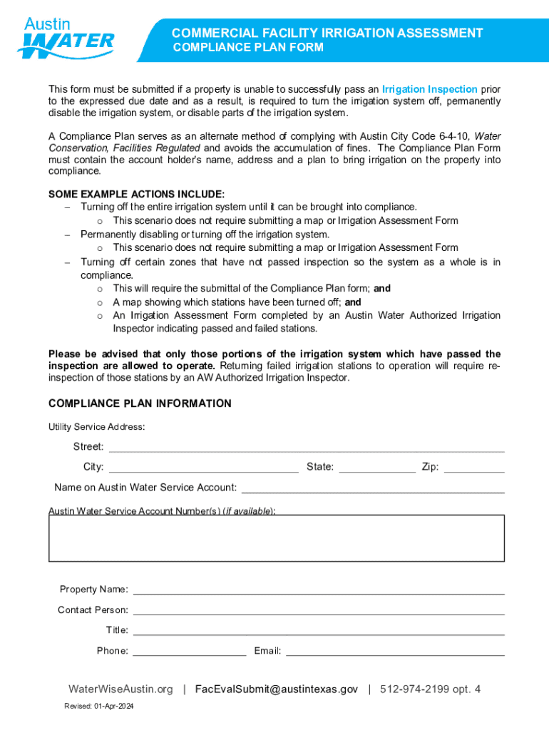 Fillable Online Compliance Plan for a Failed Irrigation System ...