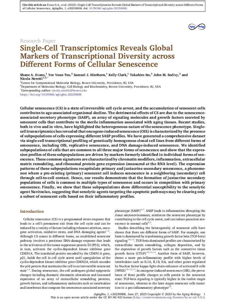 Fillable Online Single-Cell Transcriptomics Reveals Global Markers of ...
