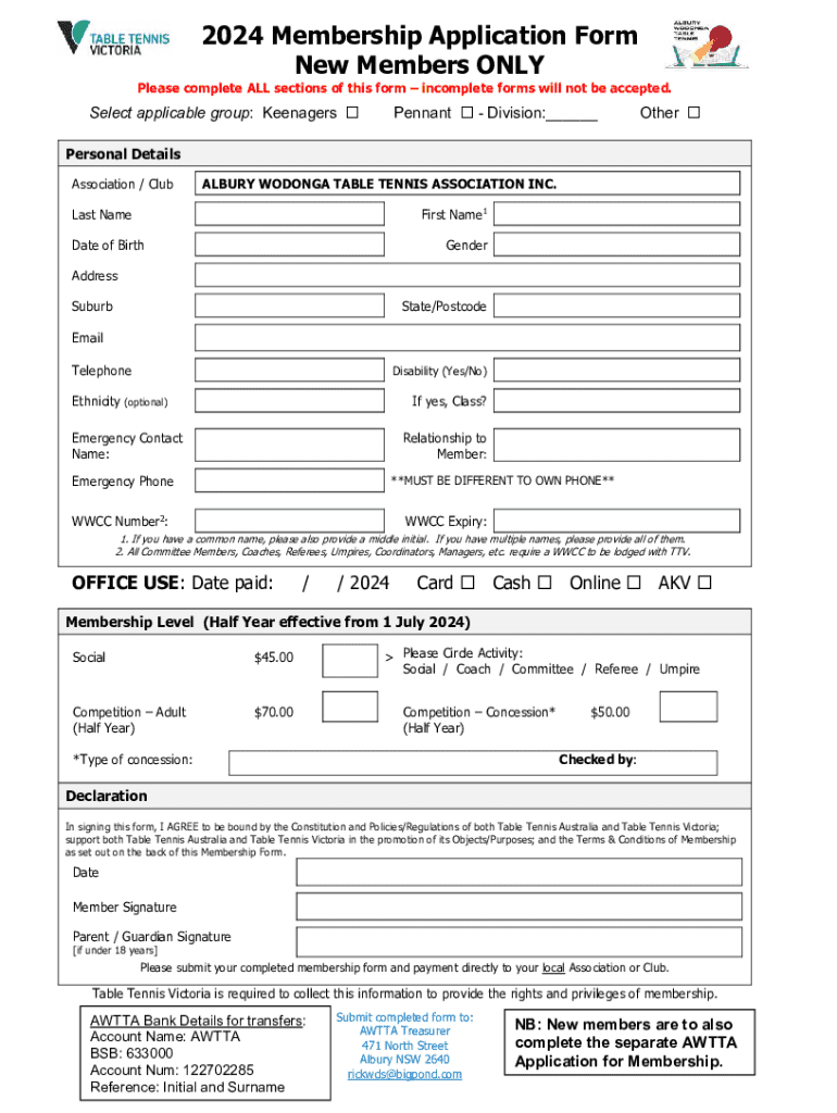 Fillable Online 2024 TTV-AWTTA-Registration New Members - Half Year.doc Fax Email Print - pdfFiller