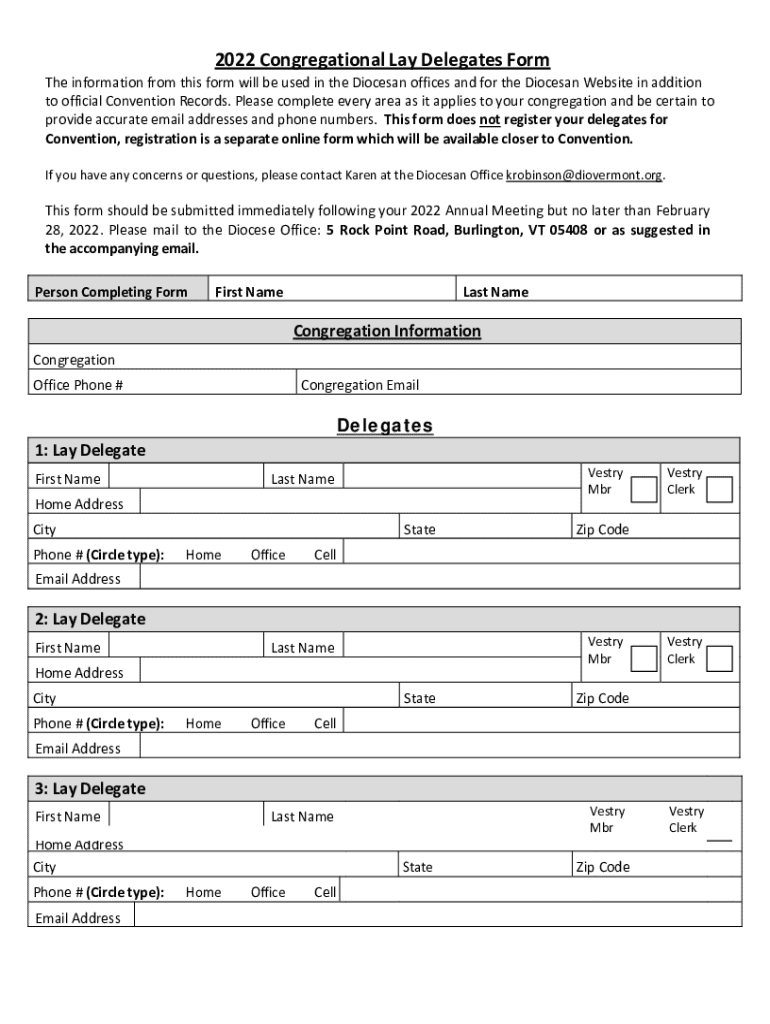 Fillable Online Lay and Clergy Representation to Diocesan Convention ...
