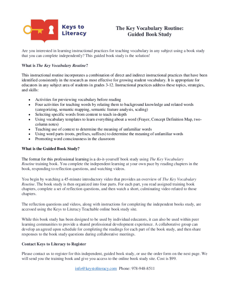 Fillable Online The Key Vocabulary Routine: Guided Book Study Fax Email Print - pdfFiller
