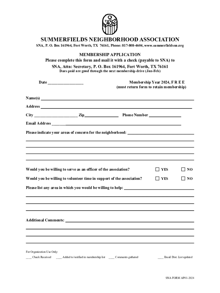 Fillable Online mandatory neighborhood association annual update form ...