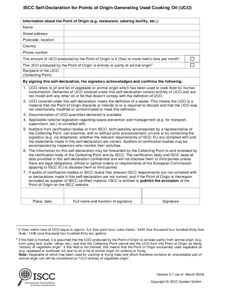Fillable Online ISCC Self-Declaration for Points of Origin Generating ...