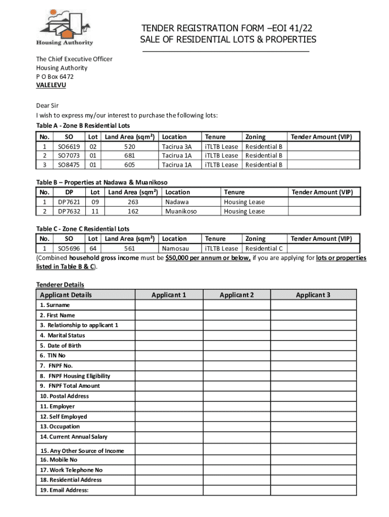 Fillable Online TENDER-REGISTRATION-FORM- ... Fax Email Print - pdfFiller