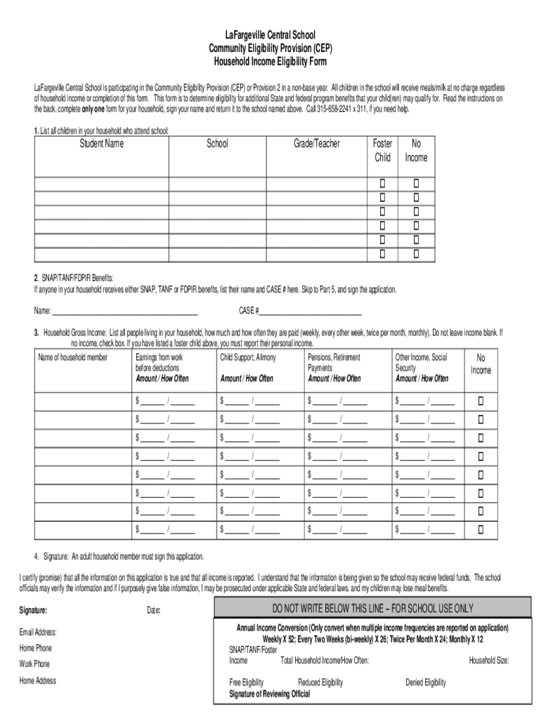 Fillable Online Food Services / CEP Letter to Parents ... Fax Email ...