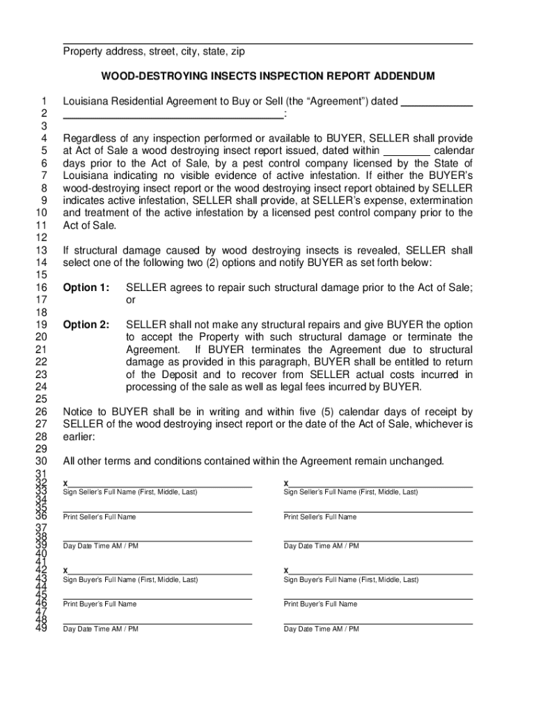 Fillable Online LA Wood-Destroying Insects Inspection Report Addendum ...