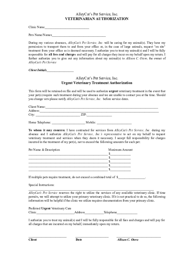 Fillable Online Vet Release Authorization Fax Email Print - pdfFiller