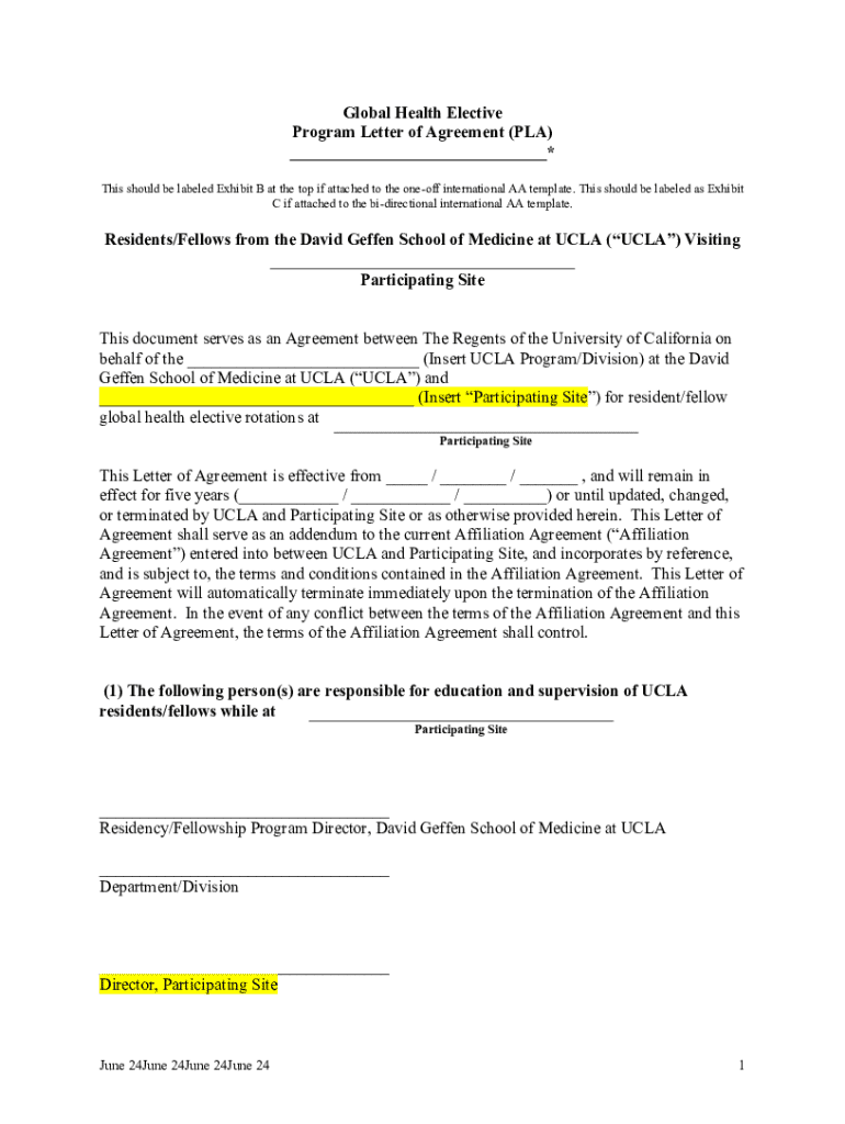 Fillable Online Global Health Elective Program Letter of Agreement (PLA ...
