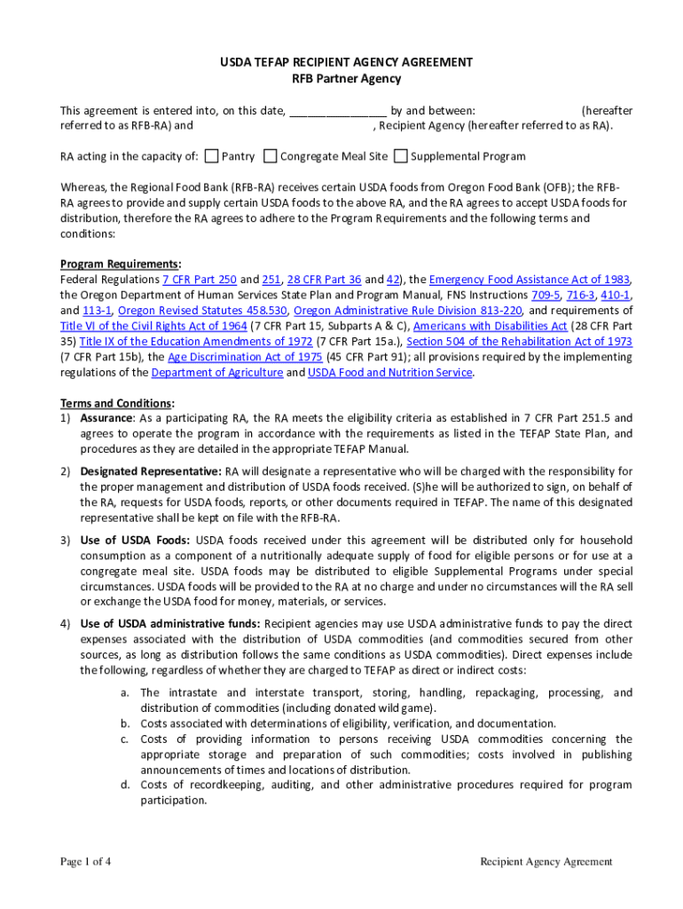 Fillable Online Appendix-A-TEFAP-Recipient-Agency-Agreement- ... Fax Email Print - pdfFiller