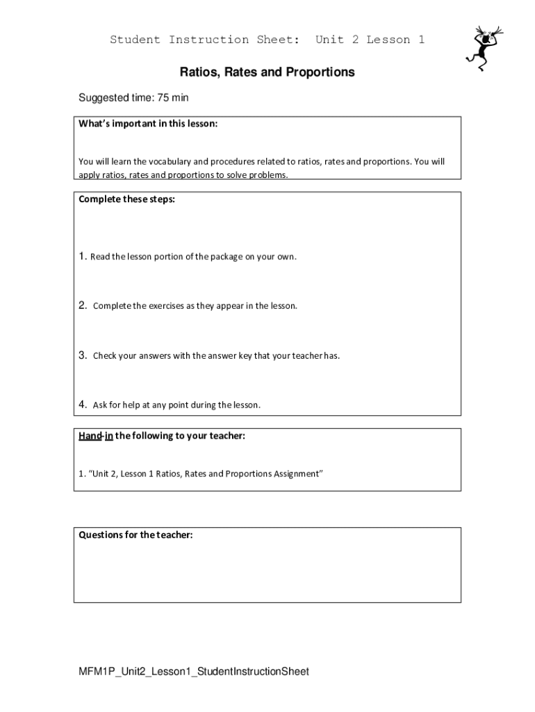 Fillable Online Student Instruction Sheet: Unit 2 Lesson 1 Ratios ...