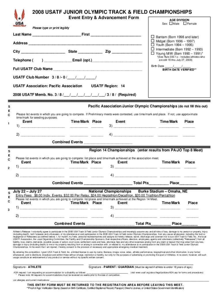 Fillable Online Event Entry & Advancement Form Fax Email Print - pdfFiller