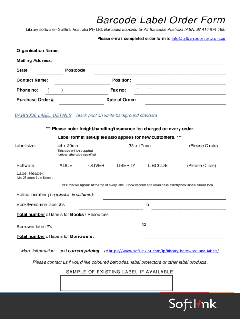 Fillable Online LABEL ORDER FORM (44 x 20mm or 35 x 17mm) Fax Email ...