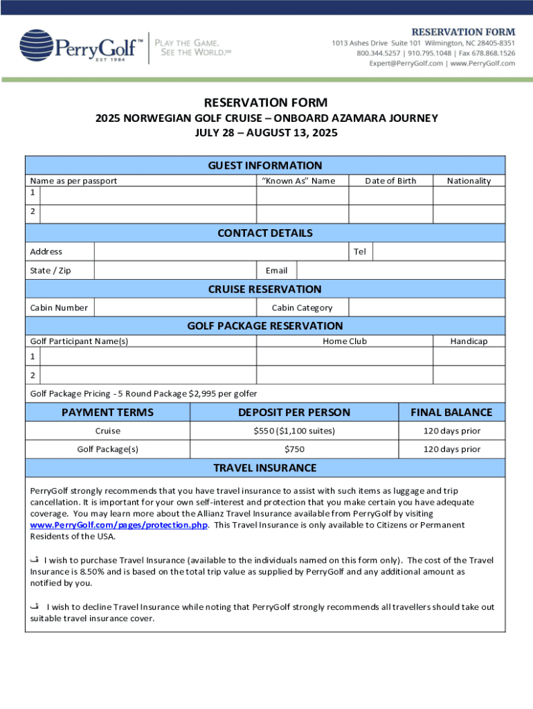 Fillable Online reservation form 2025 norwegian golf cruise Fax Email ...