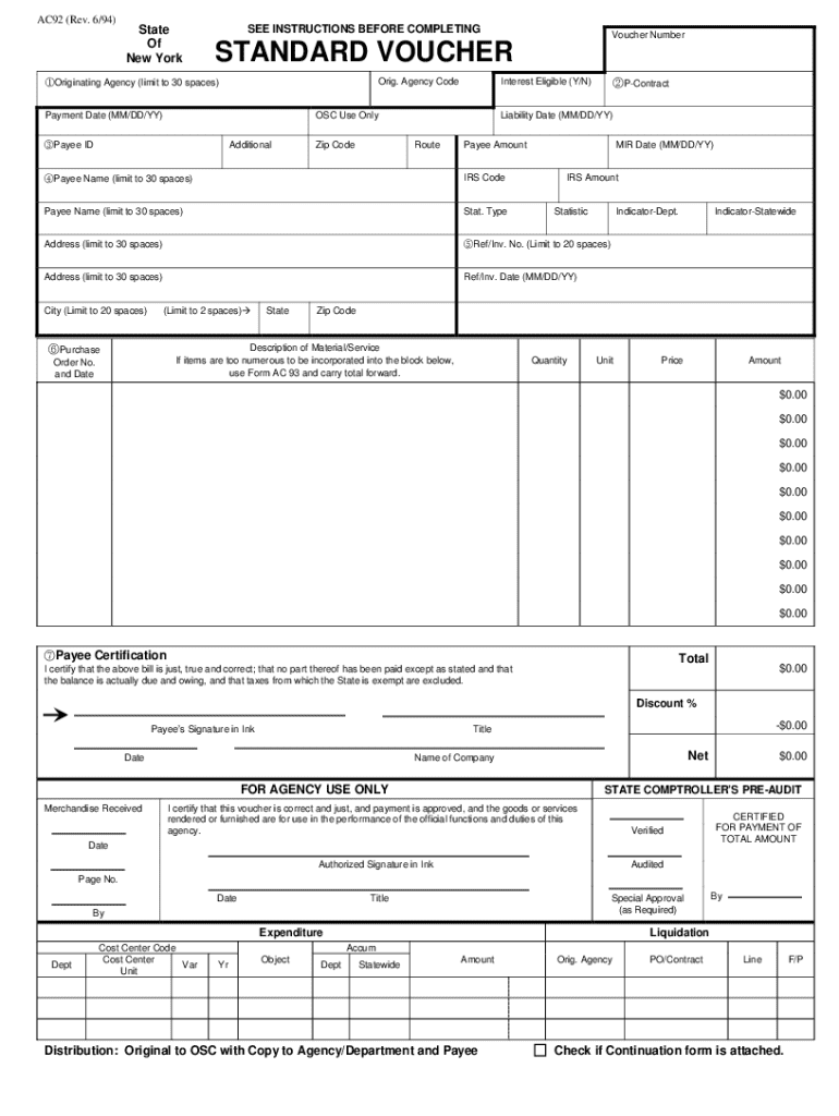 Fillable Online Standard Voucher - New York State Department of State ...
