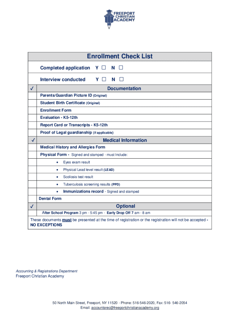 Fillable Online Our Online School Enrollment Checklist ... Fax Email ...