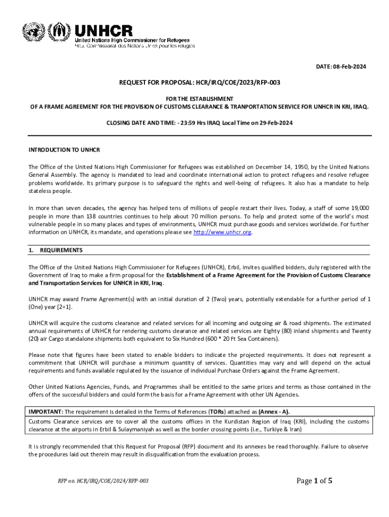Fillable Online ESTABLISHMENT OF A FRAME AGREEMENT FOR THE ... Fax ...
