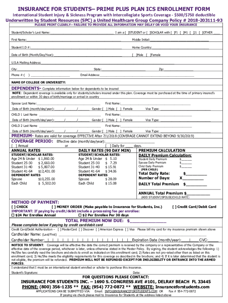 Fillable Online PRIME PLUS PLAN ICS ENROLLMENT FORM Fax Email Print ...